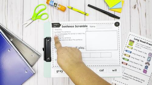 Sentence Scramble Cut and Paste Long Vowel a spelled ay No Prep ...