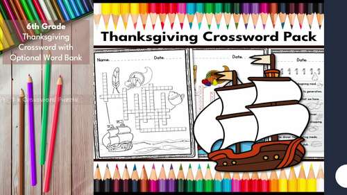 6th Grade Thanksgiving Crossword and Coloring Activity Pack for Sixth ...