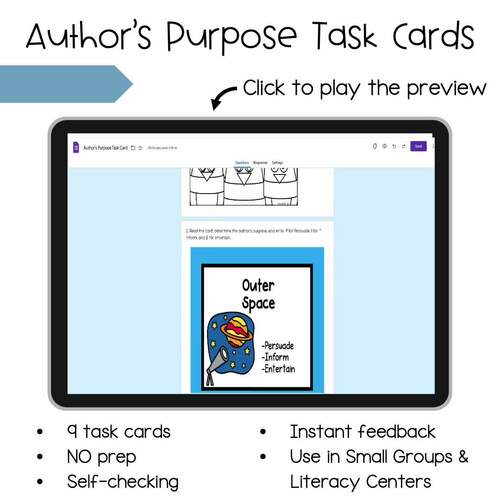 Author's Purpose Digital Task Cards Google Form by Literacytales-M.Tehfe