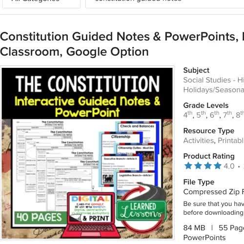 Constitution Guided Notes & PowerPoints, Flipped Classroom, Google Option
