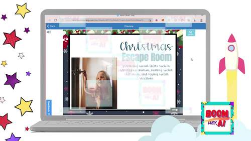Christmas BOOM CARDS GOOGLE SLIDES speech therapy escape room social skills