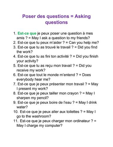 Poser des questions = Asking questions by Madame Maria | TPT