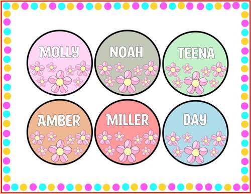 Printable Floral Student Name Labels, Flowers Round Classroom Labels