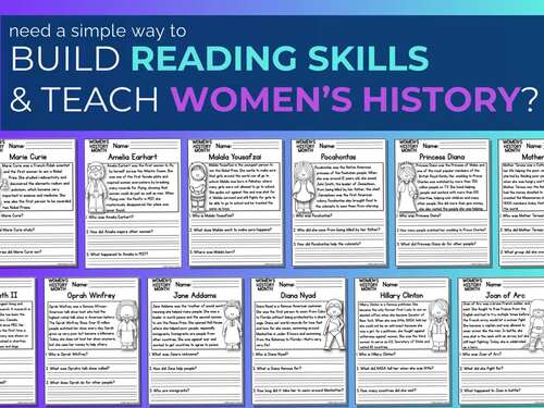Womens History Month Reading Comprehension Passages & Questions Famous ...