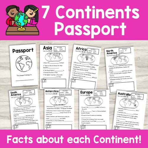 7 Continents Passport | 2nd 3rd Grade World Map Activity | Social Studies