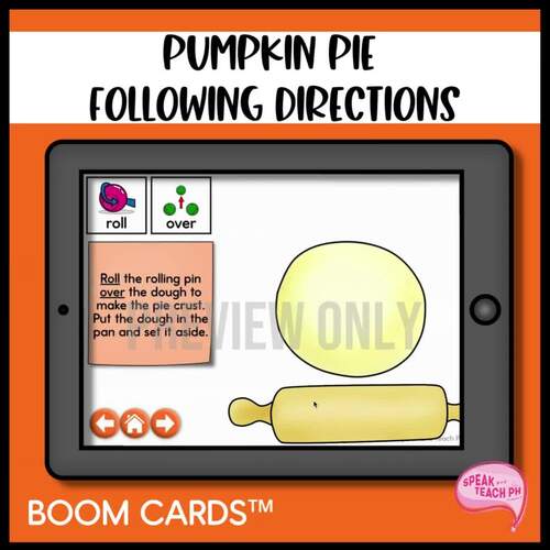 Pumpkin Pie Following Commands Sequencing Retell No Prep Speech Boom Cards™