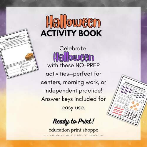 Halloween Activities NO PREP Packet Math, ELA, Crafts Answer Key Include