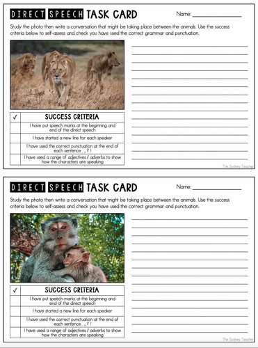 Direct Speech / Speech Mark Task Cards by The Sydney Teacher | TPT