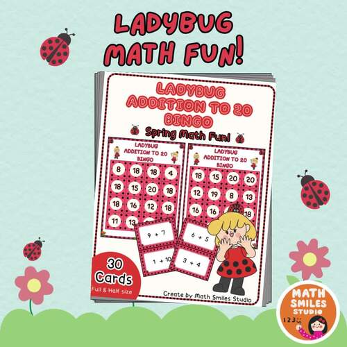Ladybug Addition to 20 Bingo | Spring Math Game | 1st - 2nd Grade