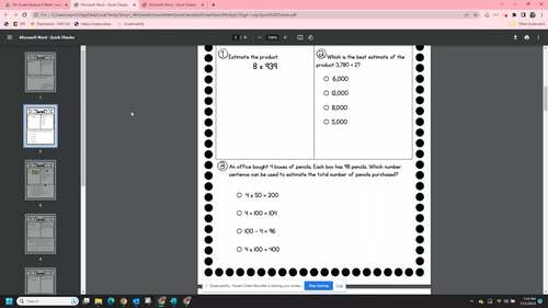 4th Grade EnVision Math Quick Checks/Exit Ticket - Topic 3 - Multiply 1 ...
