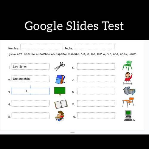 Spanish Classroom Objects Activities, Tests, Quizzes Printable and Digital