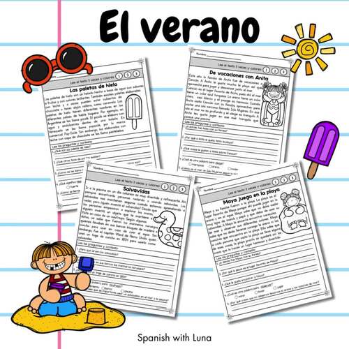 El Verano Summer READING COMPREHENSION in Spanish | Lecturas de comprensión