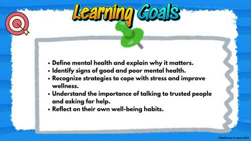 Mental Health Literacy Unit for Grades 7–10 | Slides, Worksheets, Test