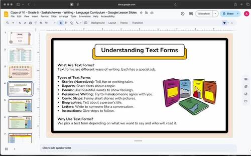 Grade 5 - Writing Unit - Google Lesson Slides - Saskatchewan Language