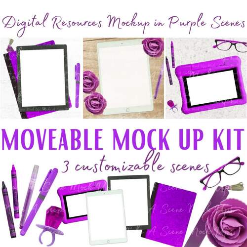 Digital Resources Mockup in 3 Purple Scenes - Moveable and Customizable ...