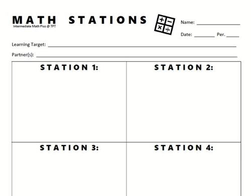 MATH STATION DAY Blank Worksheet by Intermediate Math PLUS | TPT