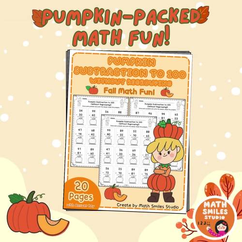 Pumpkin Subtraction to 100 Without Regrouping | Fall Math Fun | 2nd Grade