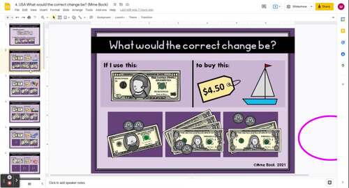 Money 4: What Would The Correct Change Be? (US Currency): Google Slides™