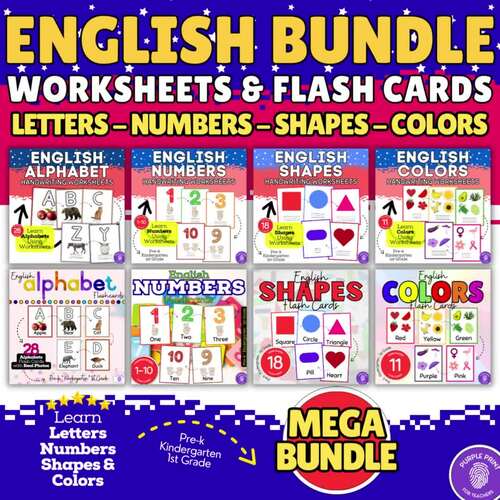 English Letters, Numbers, Shapes & Colors MEGA Bundle Worksheets ...