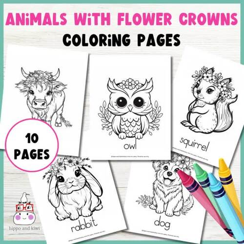 Coloring Pages for Preschoolers | Spring Animals with Flowers by Hippo ...