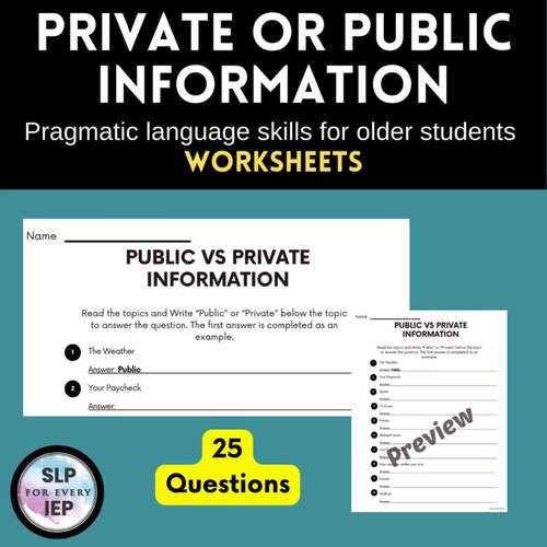 Public vs Private Information Worksheets for Older Students | TPT