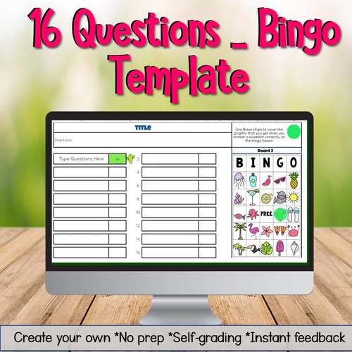 BINGO Self-checking Digital Activity TEMPLATE | 16 Questions | TPT