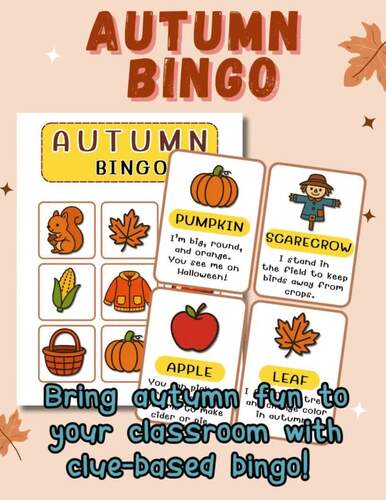 Autumn Bingo Game for Kids | Fall Printable Activity with Clues | 3x3 Bingo