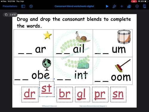 Consonant Blends (beginning) matching worksheets- Digital and Printable