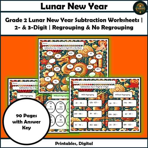 Grade 2 Lunar New Year Subtraction Math 2 3 Digit Regroup No Regroup ...