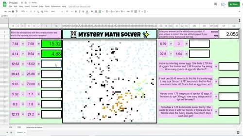 Spring & Easter - Decimals Digital Math Activity - Pixel Art | TPT