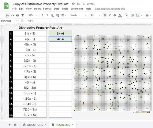 Distributive Property Algebra 1 Math Digital Pixel Art by Algebra Accents