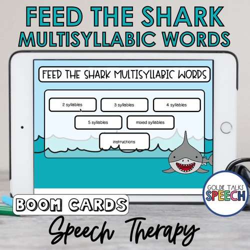Feed the Shark Multisyllabic Words Boom Cards | Speech Therapy | TpT