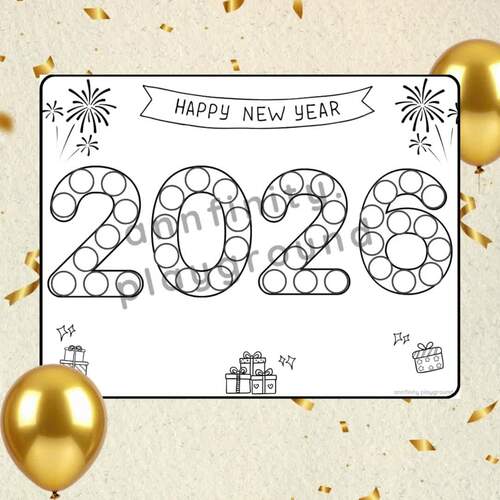 2026 New Year's Dot Marker Printable - New Years Coloring Do-A-Dot Activity