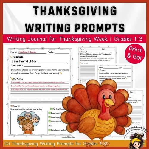 Thanksgiving Writing Prompts | Writing Journal for Thanksgiving Week ...