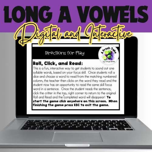 Digital Roll & Read Long A Advanced Vowel Words Sentences Phonics Game ...