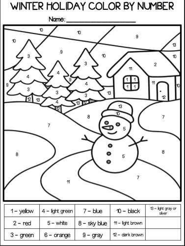 No Prep Winter Holiday Color-by-Number Coloring Pages (Numbers to 15)