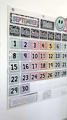 Composition Notebook Editable Calendar Pocket Chart - Calendar Numbers ...