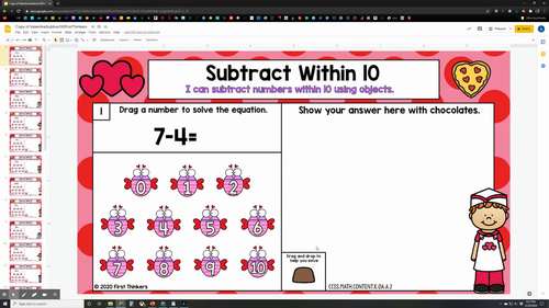 Subtraction Within 10 Digital Valentines Day Math Game Google Slides Seesaw