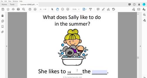 SUMMER Verbs: Sentence Building Activities: Distance Learning, Speech ...