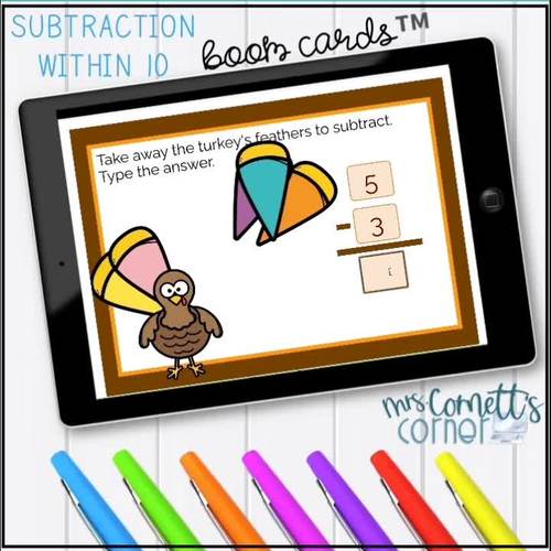 Subtraction Within 10 Thanksgiving Themed Boom Cards™ | Distance Learning