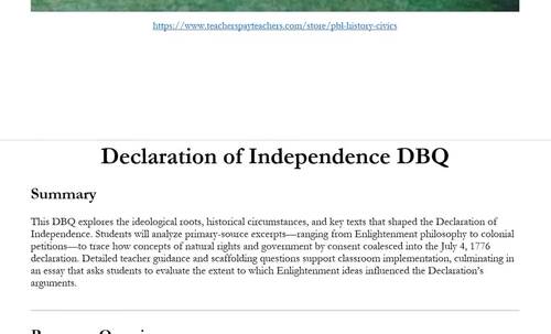 Declaration of Independence DBQ by PBL History & Civics | TPT
