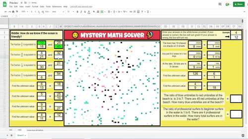 Summer - 2x Algebra Problems, Ratios, Measurements - Pixel Art - Bundle