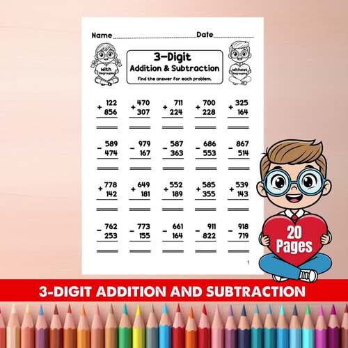 Valentine 3-Digit Addition & Subtraction Worksheets | With & Without ...
