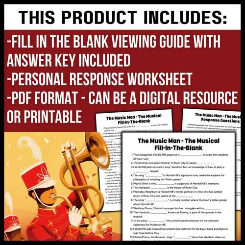 The Music Man Musical: Fill In The Blank Viewing Guide & Response Worksheet