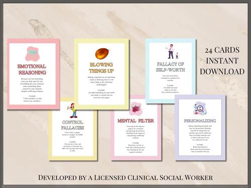 Cognitive Distortion Flash Cards, DBT CBT ACT flash cards, Therapy ...