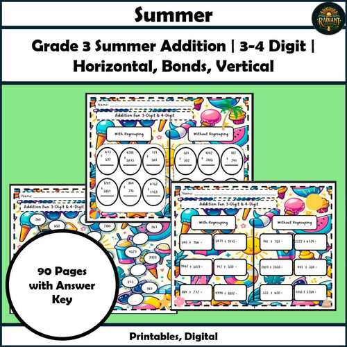 Grade 3 Summer Addition Math 3 4 Digit Regroup No Regroup Number Bond