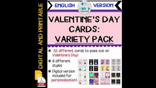 Valentine's Day Cards: Variety Pack Printable and Digital (ENGLISH Version)