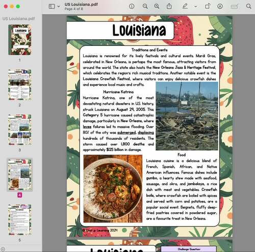 Louisiana || US States || Information Text Close Reading Comprehension