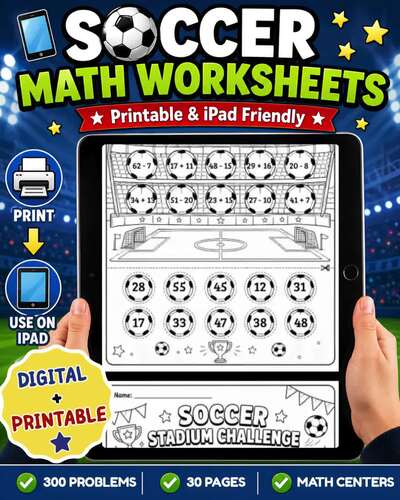 Soccer Math Worksheets Bundle| 30 Printable Activities |Cut & Paste ...