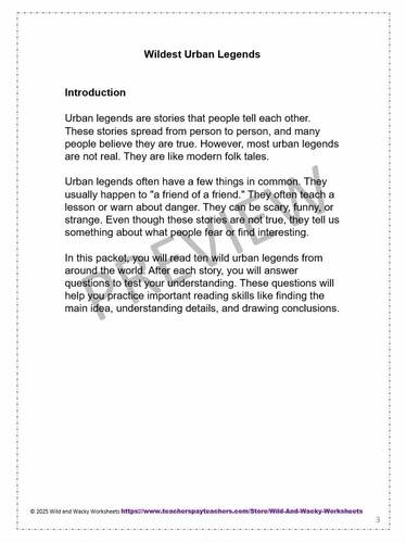 Wild Urban Legends: Pre-GED Reading (4th-5th Grade Level) | TPT